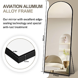 BOGDA 64"x21" Arched Full Length Floor Mirror with Stand, Aluminium Metal Frame for Wall Mounted Full Body Mirrors Leaning Body Hanging Wall Mirror for Bedroom Living Room Dressing Mirrors-Black