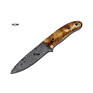 PAL 2000 KNIVES DAM-6003 Handmade Damascus Steel Knife Stained Camel Bone with Genuine Leather Sheath