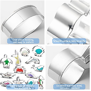 TINGSING Cookie Cutters 13-Piece Under The Sea Cookie Cutter Set with Recipe Booklet, Shark, Whale, Fish, Mermaid Tail, Sea Turtle