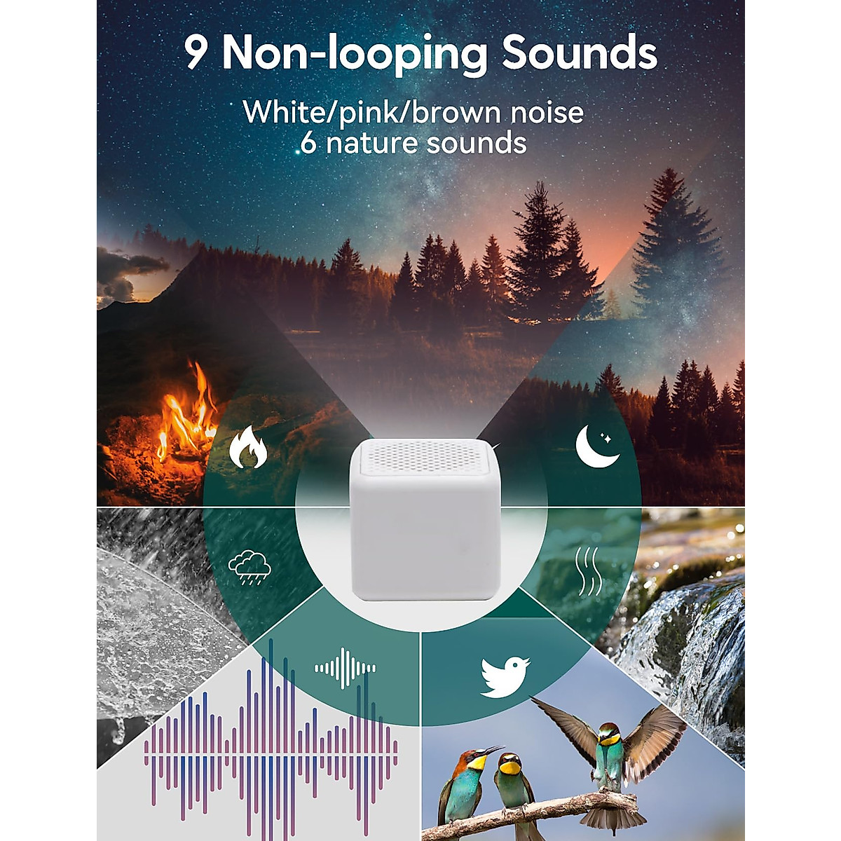 White Noise Machine Babelio Cube Pocket Mini Sound Machine for Adults Kids Baby | 9 Non-looping Sounds, Timer | Easy to Pocket and Travel, with Lanyard, 1.38" x 1.38" x 1.38" - White