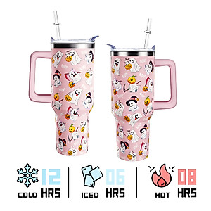 mvhsuoem 40 oz Pink Halloween Tumbler with Handle Lid and Straw 40oz Ghost Tumbler Double Stainless Steel Insulated Halloween Ghost Cups Halloween Gifts for Women