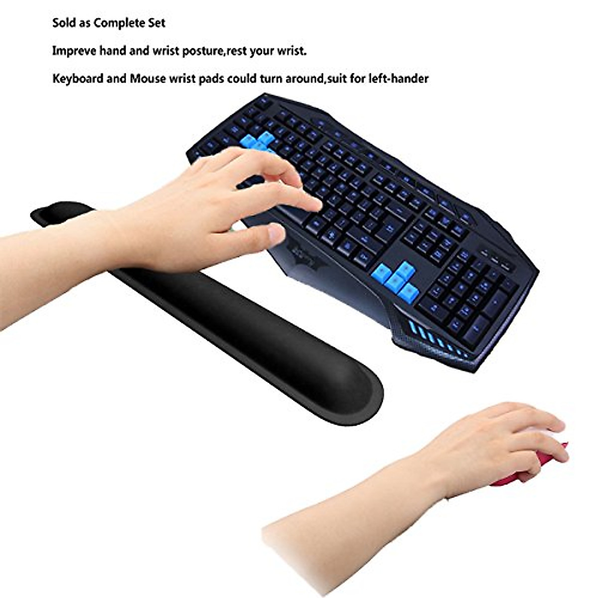 Mouse Pad Wrist Support, Keyboard Wrist Rest with Ergonomic Raised Memory Foam for Easy Typing & Pain Relief, Comfortable Keyboard and Mouse Pad Set, Computer Accessories for Office, Laptop, Mac