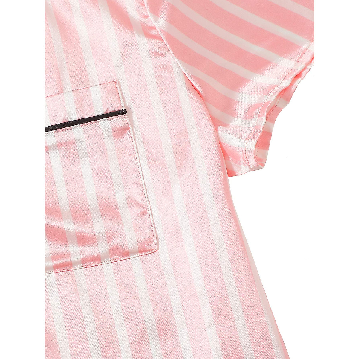 WDIRARA Women's Satin Sleepwear Short Sleeve Button Shirt and Shorts Pajama Set Silky PJ Striped Pink M