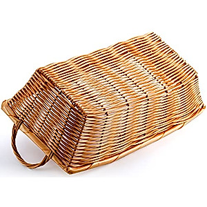 Yesland 6 Pcs Poly Wicker Bread Basket with Handle, 14 Inch Rectangular Imitation Rattan Fruit Storage Baskets - Stackable Empty Gift Basket for Vegetables, Food Serving, Display, Outdoor, Brown