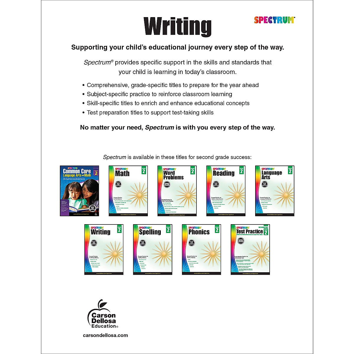 Spectrum Writing Workbook Grade 2, Ages 7 to 8, Second Grade Writing Workbook, Informative, Opinion, Letters, and Story Writing Prompts, Writing Practice for Kids - 112 Pages