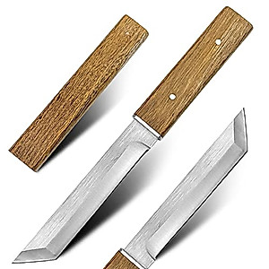 MADSABRE Samurai Full Tang Knife Japanese Katana - Tanto Fixed Blade Knives for Outdoor Tactical Hunting Survival Knives with Wooden Sheath (D2 Steel-Yellow)