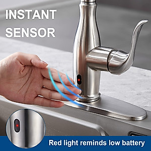 GUUKAR Touchless Kitchen Faucet with Pull Down Sprayer, Motion Sensor Smart Hands-Free Automatic Single Handle Kitchen Sink Faucet, Stainless Steel Brushed Nickel Finish