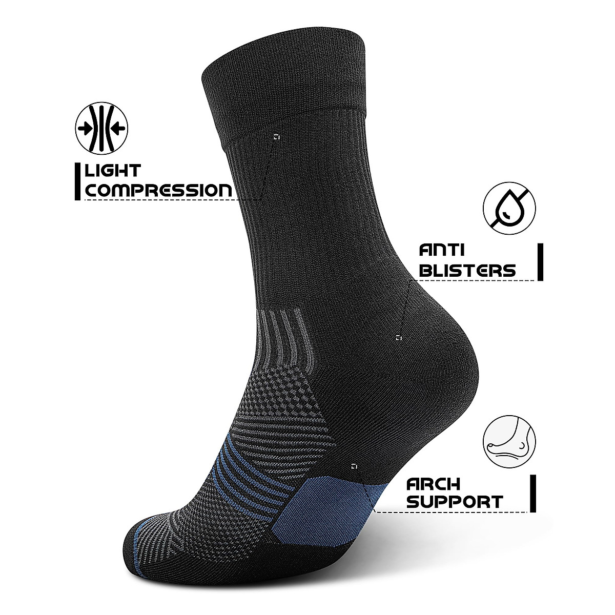 PAPLUS Compression Running Sock for Men and Women 3 Pairs, Cushioned Athletic Crew Socks with Arch Support