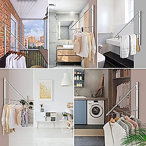 DarMeyFull Clothes Drying Rack Retractable Wall Mounted Clothes Rack Folding Drying Rack Clothing Hanging Rack Clothes Hanger Rack for Laundry Room Closet Storage Organization Aluminum Silver 1 PC