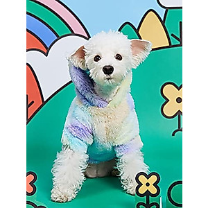 QWINEE Tie Dye Dog Coat,Dog Warm Soft Winter Hoodie,Puppy Sweatshirt Clothes for Cat Small Medium Dog Girl Boy Multi-Colored Medium