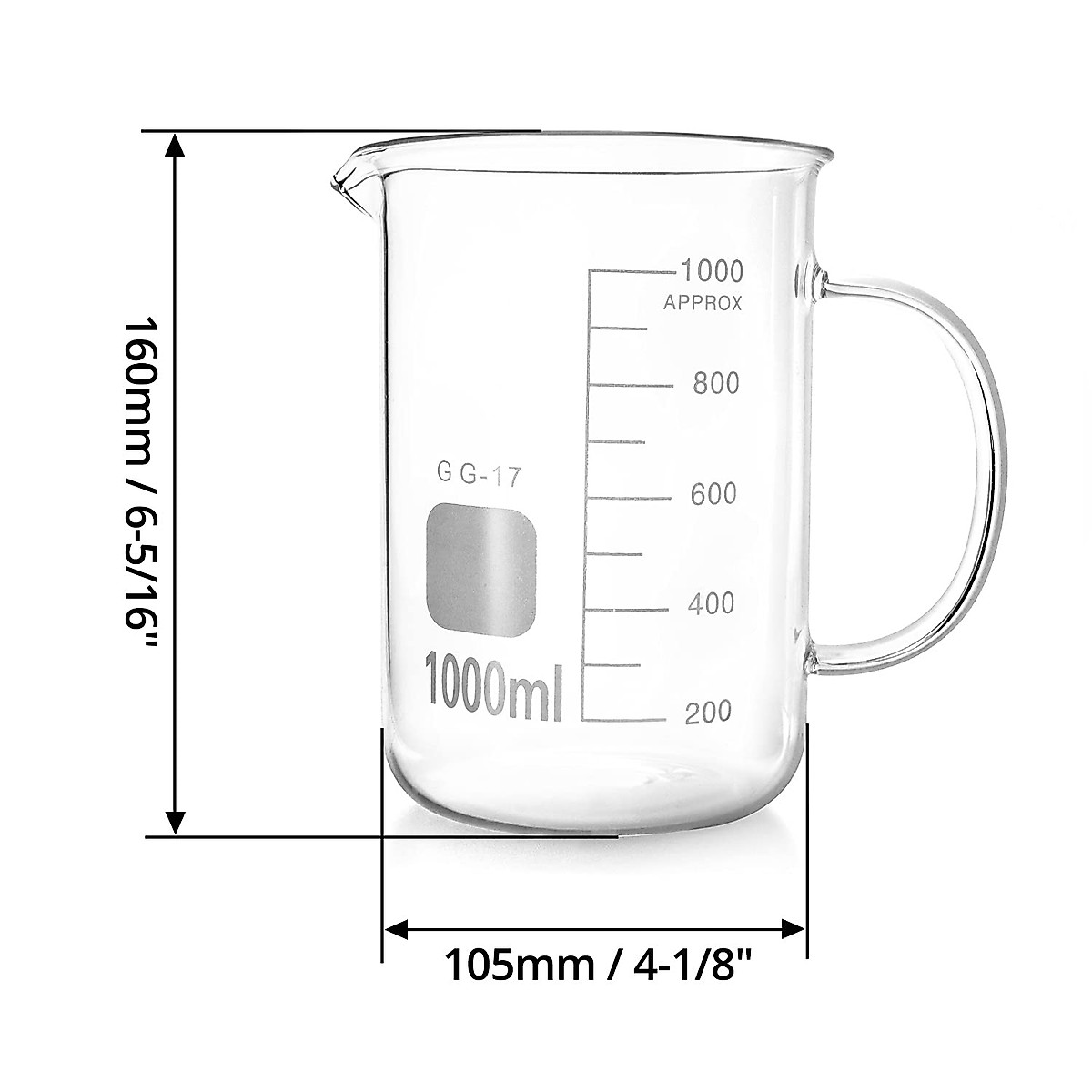 QWORK Beaker with Handle, 1000ml/33.81oz Measuring Cup, Borosilicate Glass,Beaker Mug with Pouring Spout