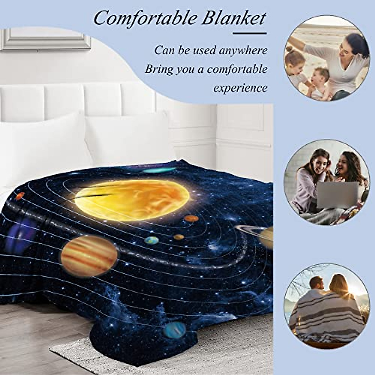 Paready Solar System Blanket Super Soft Flannel Fleece Throw Planet Blanket Cozy Outer Space Blanket for Boys Girls Adults Comfortable Bed Blanket for Sofa Living Room Travel Camping Couch (60"x80")
