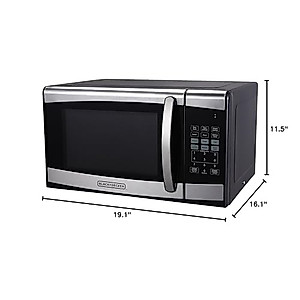 BLACK+DECKER EM925AZE-P 0.9 Cubic Foot 900 Watt Stainless Steel Microwave with Turntable, Cu.Ft, Black/Silver