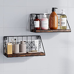 JOIN IRON Set of 2 Wall Mounted Floating Shelves Wood Rustic Storage Shelves for Bedroom, Bathroom, Living Room(Brown)