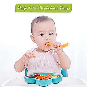 HEYTUYA 4 Pack Suction Plates for Baby & Toddler, 100% Food-Grade Silicone, 4 Large Divided Design, Microwave & Dishwasher Safe