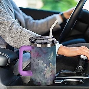 LLUTSNTH 40 Oz Vacuum Tumbler with Violet Handle Leakproof Insulated Tumbler And Green Stainless Steel Travel Mug with Lid And Straw Coffee Cup Cute Water Bottles Cup Holder Friendly