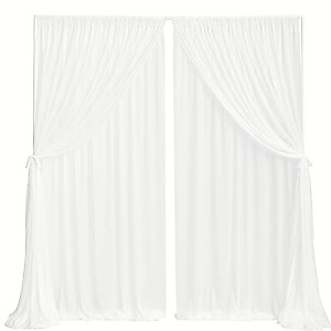 Ling's Moment 2 Layer Wedding Backdrop Curtains Wrinkle-Free 10ft x 10ft Chiffon Fabric Drapes for Bridal Shower Baby Shower Wedding Arch Party Stage Decoration - White