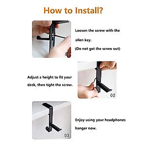 N / A Headphone Stand Headset Hanger Hook Mount Bracket, Adjustable Desk Gaming Headphone Holder, PC Gaming Headset Display, Universal Mic Cable Keys Clamp Hook Compatible with Tables, Book Shelfs