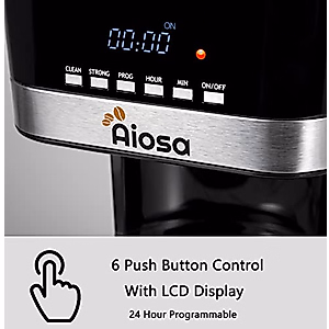 Aiosa 4-12 Cups Personal Coffee Maker,Programmable Coffee Maker,Drip Coffee Machine,With Glass Coffee Pot,Cafetera,Filter Coffee Machine,Stainless Steel, Coffee Maker Machine
