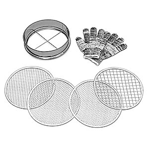 CLABBY ROUND LAKE Galvanized Iron Garden Sieve - Soil Sieves with 4 Interchangeable Mesh Sizes (3mm, 6mm, 9mm, 12mm) - Sifting Pan - Complete with Cotton Work Gloves