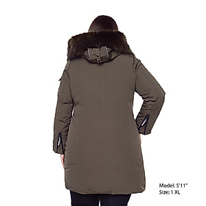 ALPINE NORTH Women’s Navy Vegan Down Long Parka Jacket (Plus Size) - Water Repellent, Windproof, Insulated Winter Coat with Faux Fur Hood,Olive, X3X-Large
