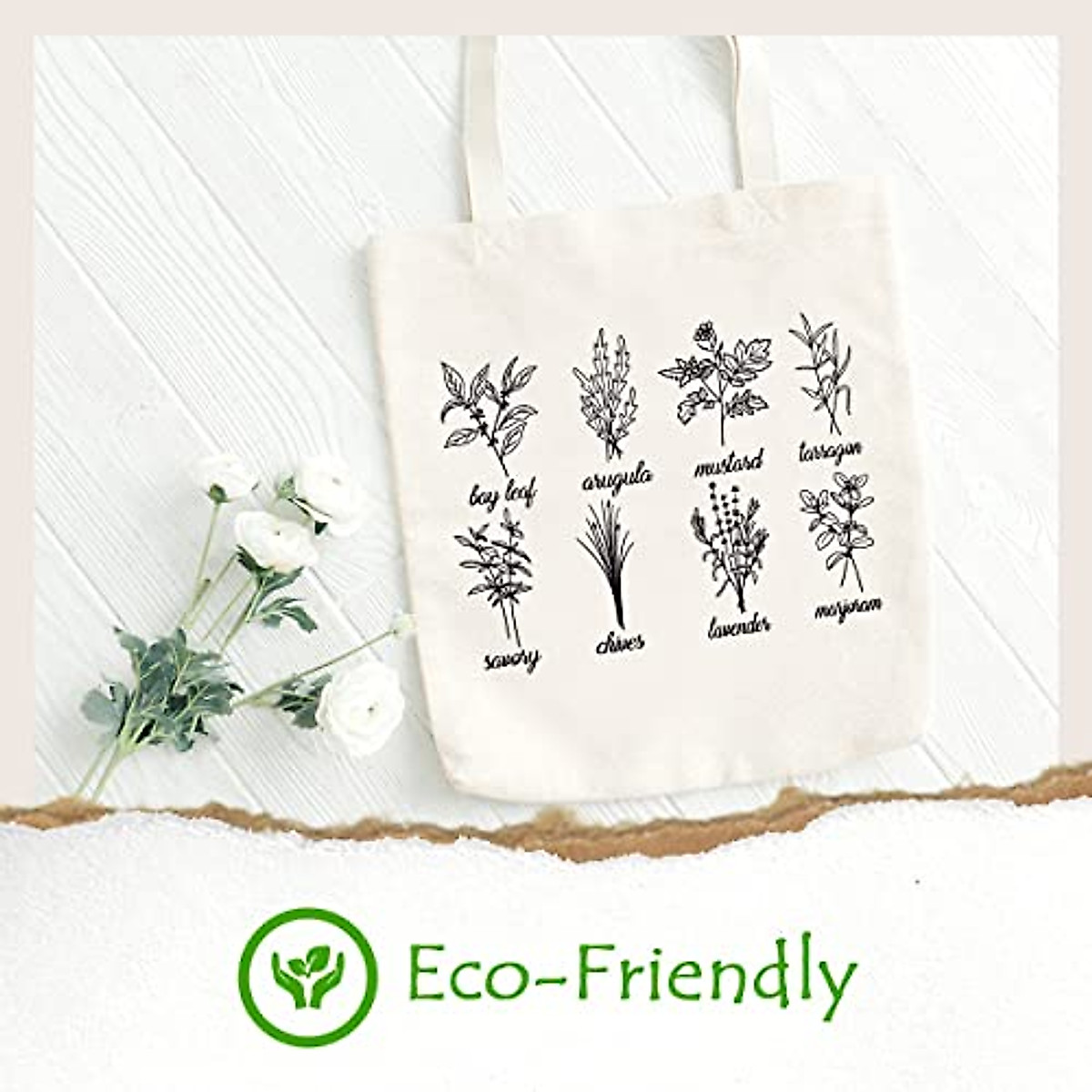 SAUIVD Herbs Canvas Tote Bag Garden Farmhouse Leaves Cotton Beach Tote Gift Bag for Women Mom Teacher