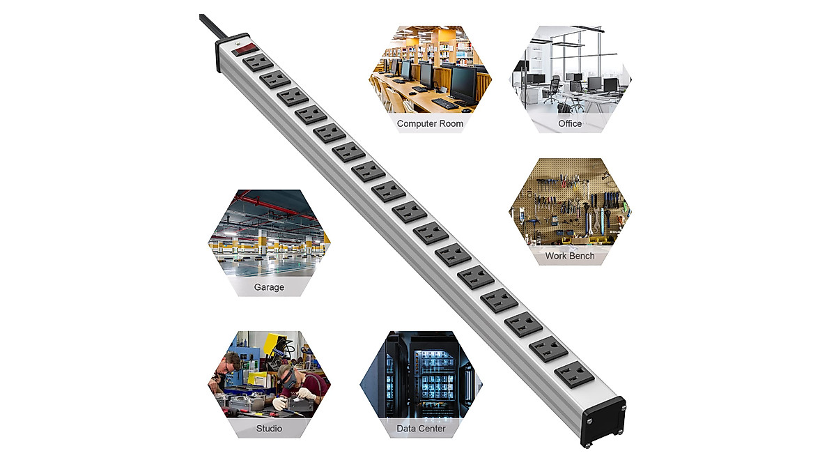 Heavy Duty 16 Outlet Power Strip for Garage & Workshop