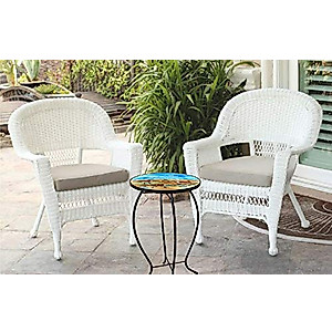 Glass Top Hand Painted Nautical Outdoor Accent Side Round Table (Sandpipper)