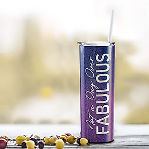 Cuptify Not A Day Over Fabulous Skinny Tumbler with Lid and Straw Laser Engraved on Galaxy Ombre 20 oz Insulated Stainless Steel Best Friend Birthday Gift For Women