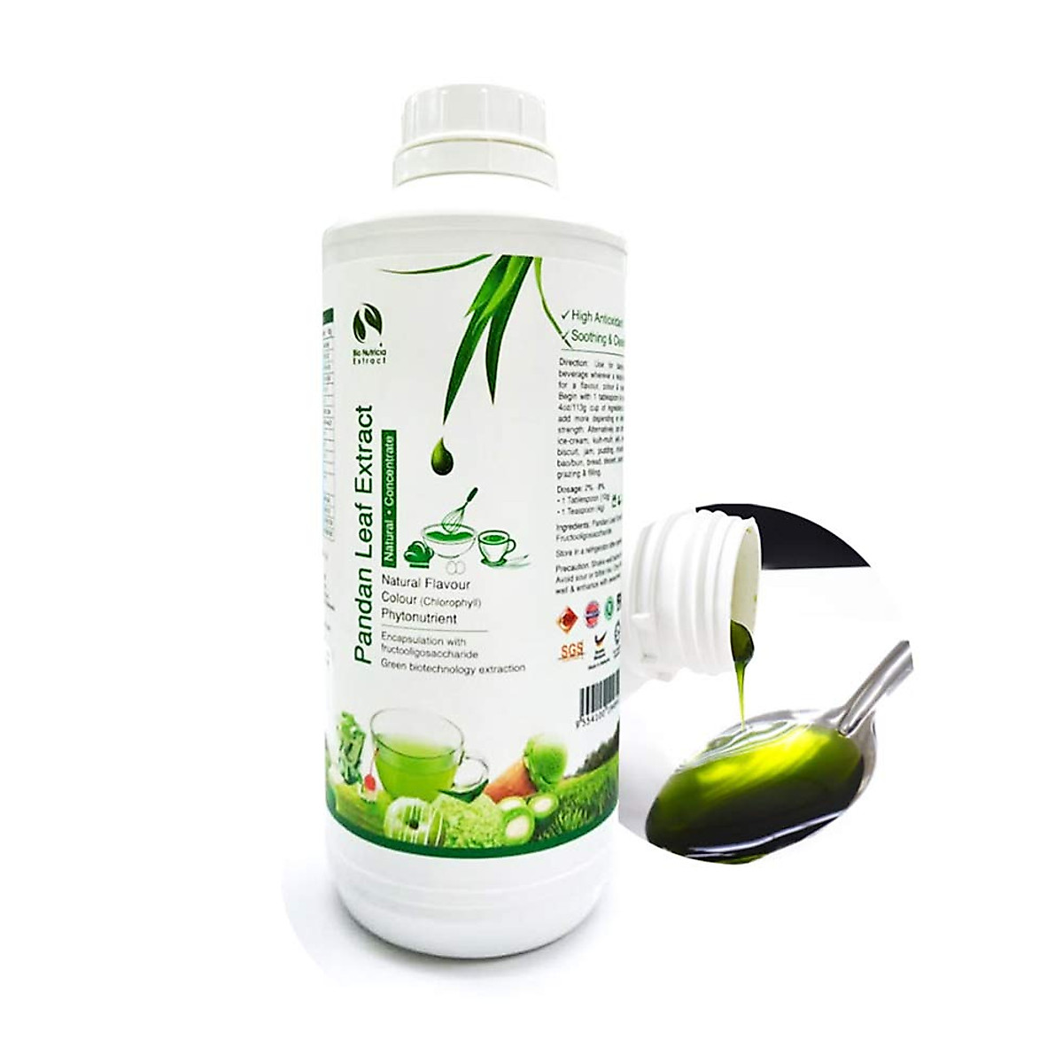 Standardized Plant Extract Vanilla of the East, Natural Asian Gourmet Baking Ingredient, Natural Flavor, Natural Color Chlorophyll of Pandan Leaf Extract Concentrate for Bakery & Beverage (1000g)