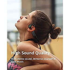 Spodus Bone Conduction Headphones, Bluetooth 5.0 Open-Ear Sport Headphones, Waterproof Wireless Earphones for Running Cycling Yoga Hiking Swiming, Built-in Mic, with 32G Memory