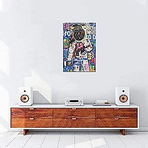 Banksy Astronaut Wall Art Pop Culture Graffiti Street Art Painting Pictures Wall Decor Framed Canvas Prints Modern Gifts for Man Artwork Home Decor for Bedroom Living Room Office 16"x24"