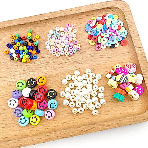 Dunsi 1300pcs Spacer Beads Set Colorful Beads Smiley Face Beads Peal Beads Flat Round Polymer Clay Beads for Necklace Bracelets Making