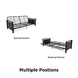 DHP Henley Metal Arm Futon Frame, Industrial Loft Design, Converts to Sleeper, Black Sturdy Metal
