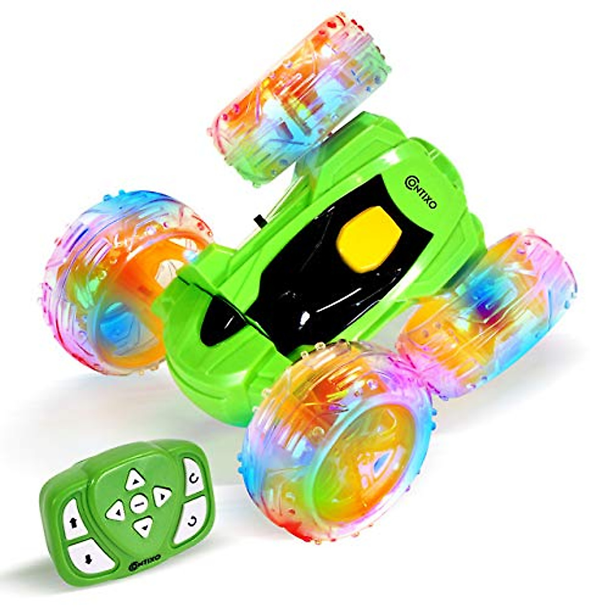 Contixo RC Stunt Car 4WD 2.4Ghz - Double Sided 360° Rotating Remote Control Toy with Lights, for Boys & Girls Age 4-12 Green