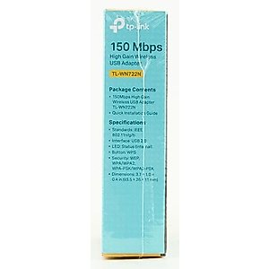 TP-Link Nano USB Wifi Dongle 150Mbps High Gain Wireless Network Adapter for PC Desktop and Laptops. Supports Win10/8.1/8/7/XP Linux 2.6.18-4.4.3, Mac OS 10.9-10.15 (TL-WN722N)