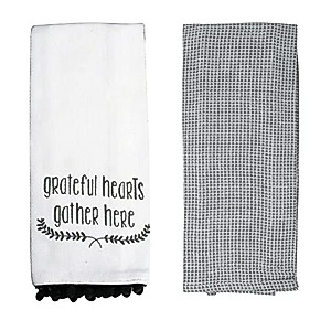 fillURbasket Cute Kitchen Towels Set Decorative Spring Dish Towels with Sayings Themed Inspirational Grateful Gray Teal Towels Kitchen Gift Set 16x28 100% Cotton
