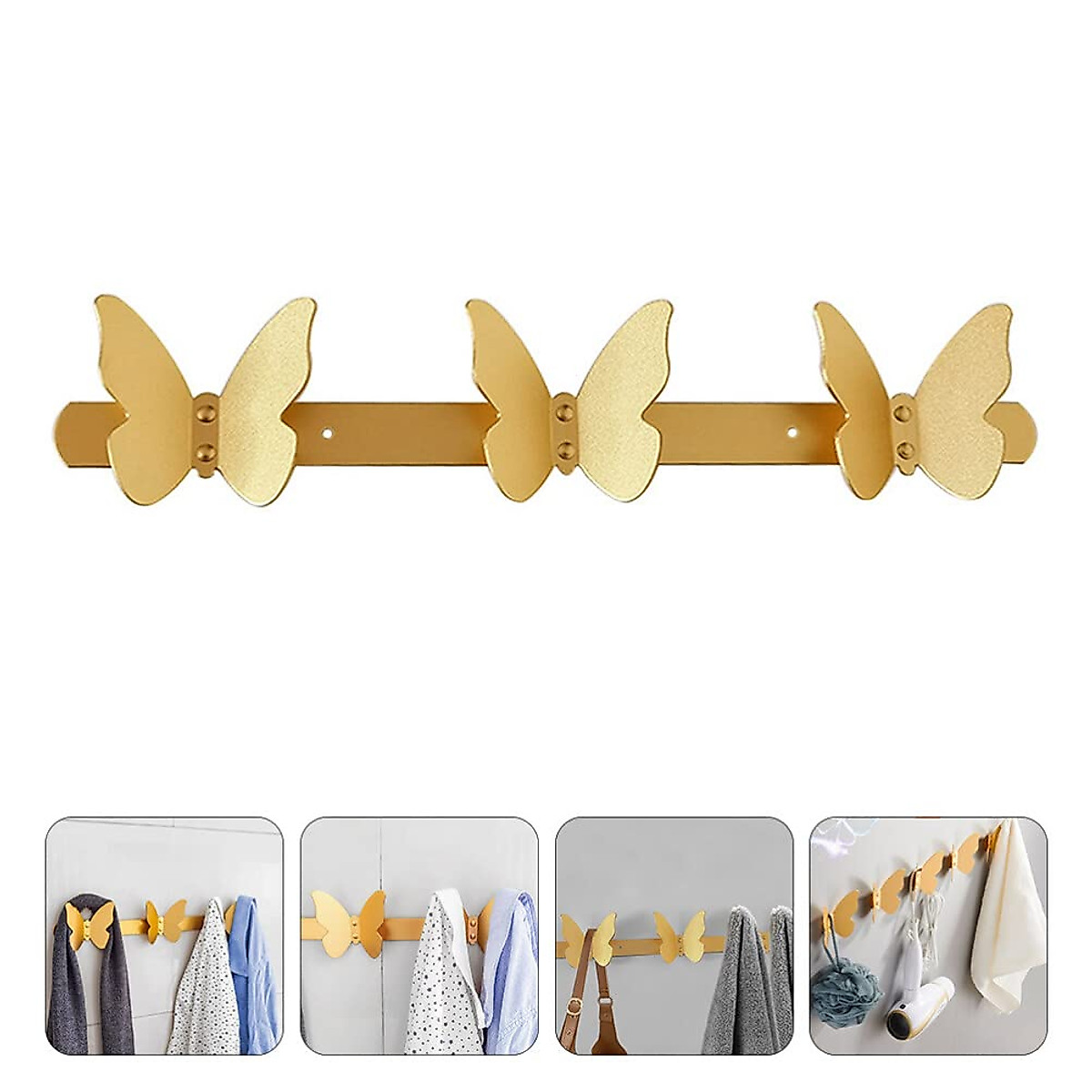 Bathroom Towel Hooks Gold Butterfly Coat Hooks Coat Rack Wall Mount with 3 Hooks Butterfly Design Aluminum Alloy Key Holder Bags Robe Hat Hangers for Home Decor Towel Hook
