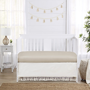 Sweet Jojo Designs Boho Fringe Ivory Boy or Girl Baby Crib Bed Skirt Nursery Dust Ruffle - Solid Neutral Cream Off White Tassel Boho Fringe Bohemian Minimalist for Taupe Desert Sun Collection