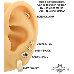 Solid 14K Gold Lightning Bolt Studs Dainty Small Earrings, Polished Finish, 8mm (Yellow Gold)