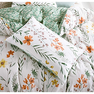 SLEEPBELLA Duvet Cover Set 600 Thread Count Cotton Bedding Set (Twin, White&Green Floral)