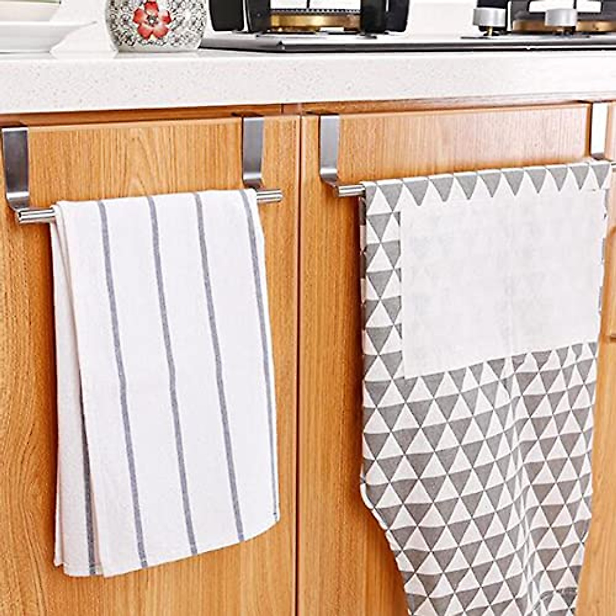 kiskick Stainless Steel Over Door Towel Bar Stand Rack Cupboard Cabinet Hanging Shelf Bathroom Kitchen Towel Hanger Organizer S