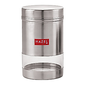 HAZEL Stainless Steel Transparent Glossy Finish See Through Container, Silver, Set of 6, 1200 Ml