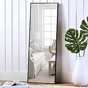 NeuType 59"x 16" Full Length Mirror Aluminum Alloy Thin Frame Floor Mirror Wall Mirror Dressing Mirror Hanging or Leaning Against Wall, Bedroom Mirror Full Body Mirror Black with Stand
