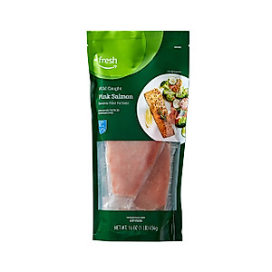 Amazon Fresh Brand, Wild Caught Pink Salmon Skinless Fillet Portions, Frozen, Sustainably Sourced, Phosphate Free, 1 Lb