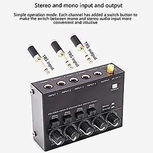 4 Channel Line Mixer, Metal Shell Independent Volume Control 4 Channel Studio Headphone Amplifier Strong Configuration Low Noise Simple Operation Mode for Home(#3)