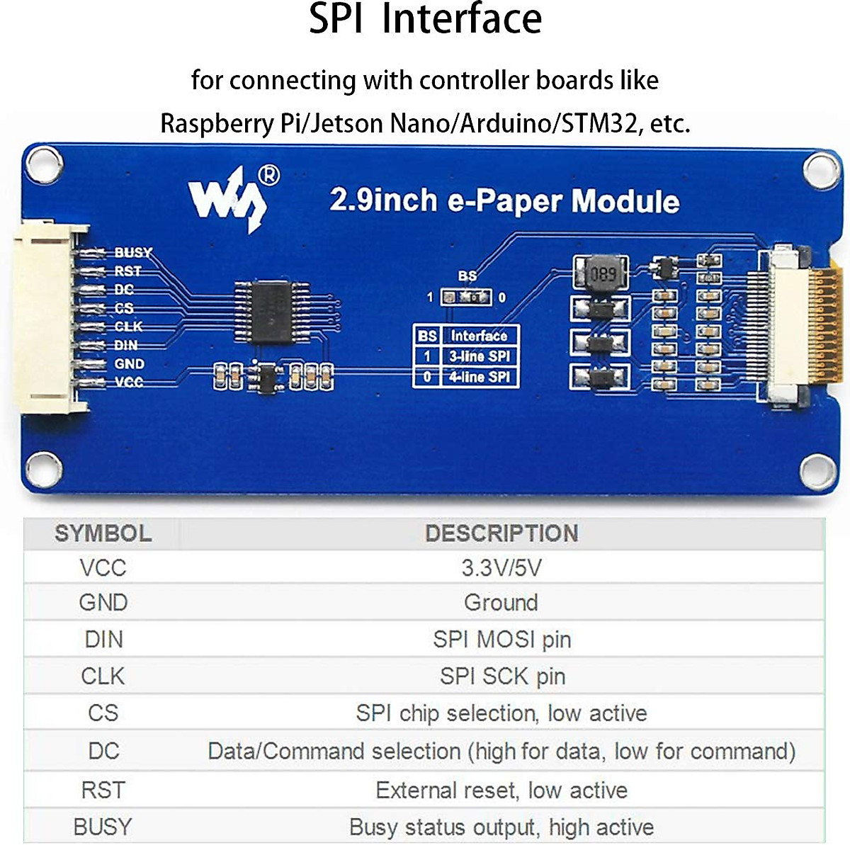 2.9inch E-Ink Display Module 296x128 Pixel White,Black Two-Color 3.3V/5V E-Paper Screen LCD Support Partial Refresh SPI Interface for Raspberry/Jetson Nano/Ard/Nucleo