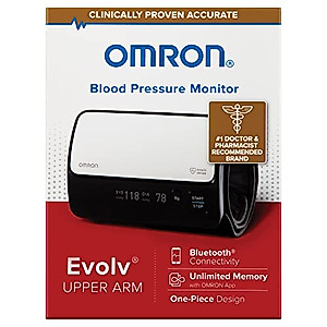 OMRON Evolv Bluetooth Wireless Upper Arm Blood Pressure Monitor with Portable, One-piece Design – Works with Alexa