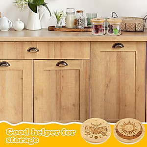 Tessco 6 Packs Yogurt Jar Lids Set Bamboo Wood for Jars Reusable Lid with Silicone Sealing Rings and Different Patterns Compatible Oui Glass Containers