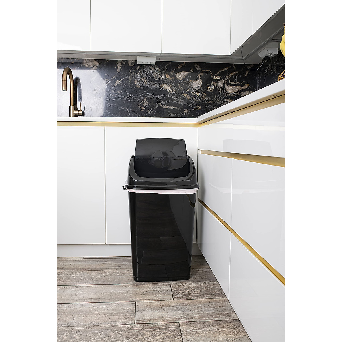 Superio Large Kitchen Trash Can 13 Gallon Black 2 Pack Swing Top Trash Can with Lid, 52 Qt Waste Bin for Kitchen, Garage, Indoor and Outdoor Trash Can